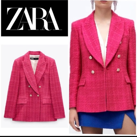 Zara | Jackets & Coats | Zara Textured Doble Breasted Blazer Pink ...